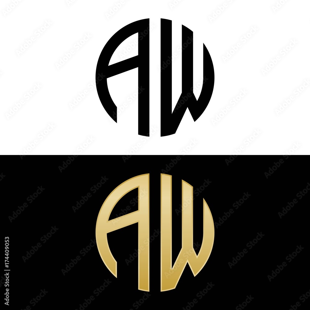 aw initial logo circle shape vector black and gold Stock Vector | Adobe ...