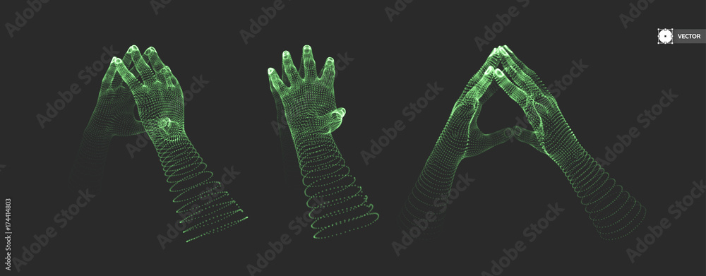 Two human hands. Connection structure. Business concept. 3D vector ...