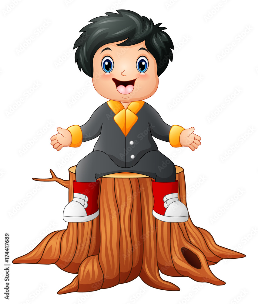 Cartoon Boy Sitting Under Tree