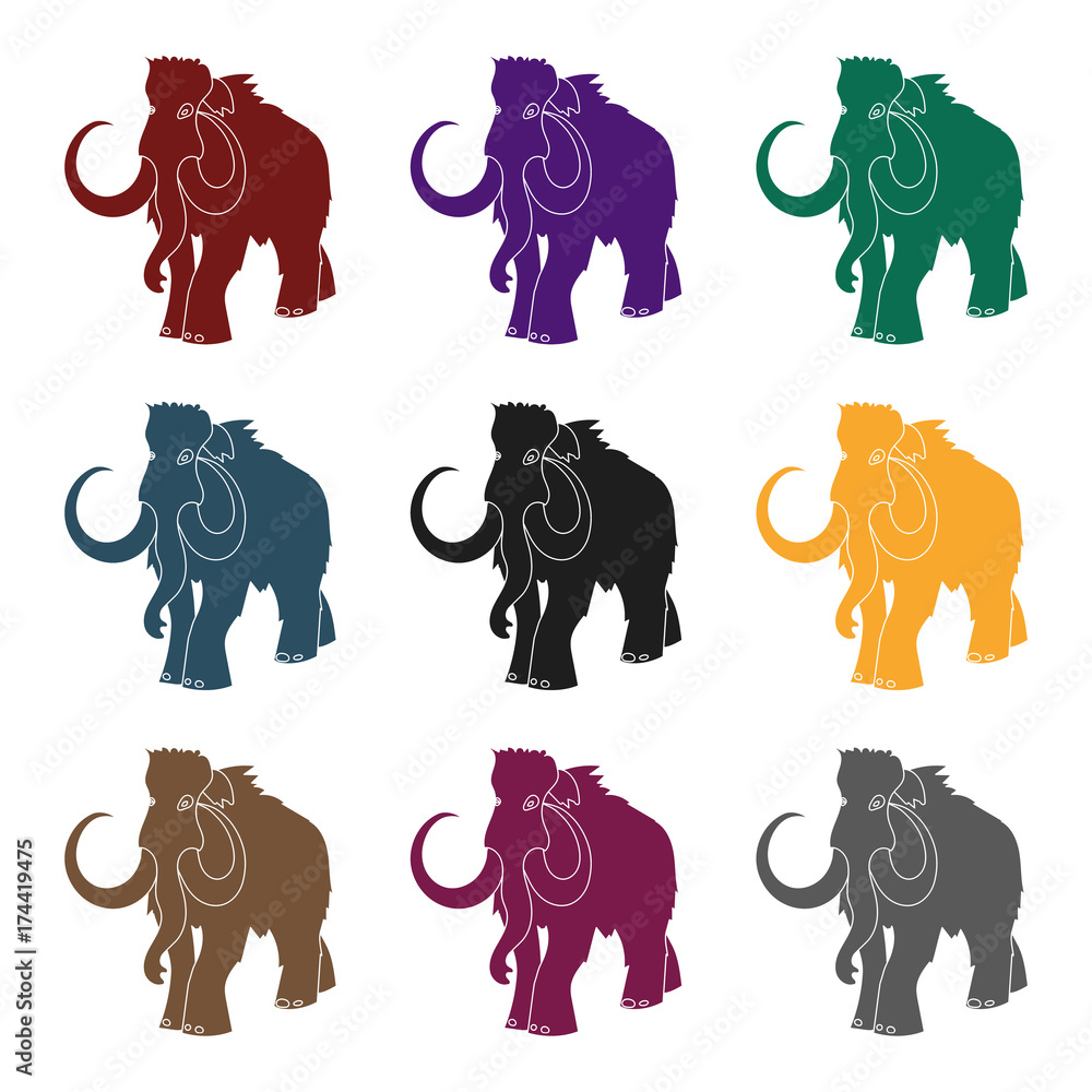 Woolly mammoth icon in black style isolated on white background. Stone ...