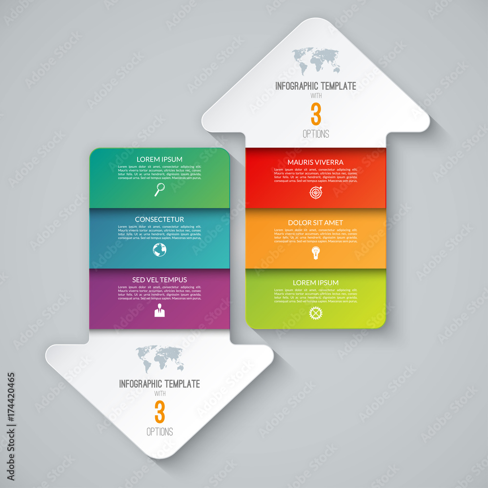 Infographic template in the form of arrows pointing up and down ...