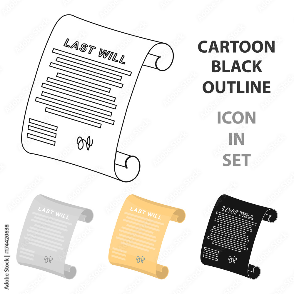 Last will icon in cartoon style isolated on white background. Funeral ...