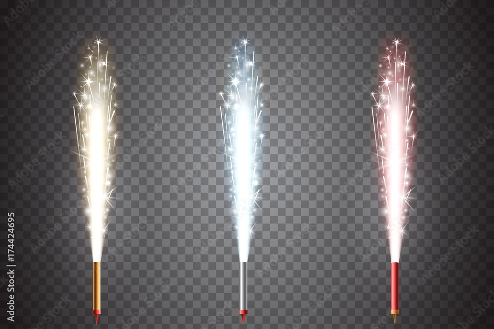 Vector firework set. Fountain of sparks. Decorative fireworks. Golden ...