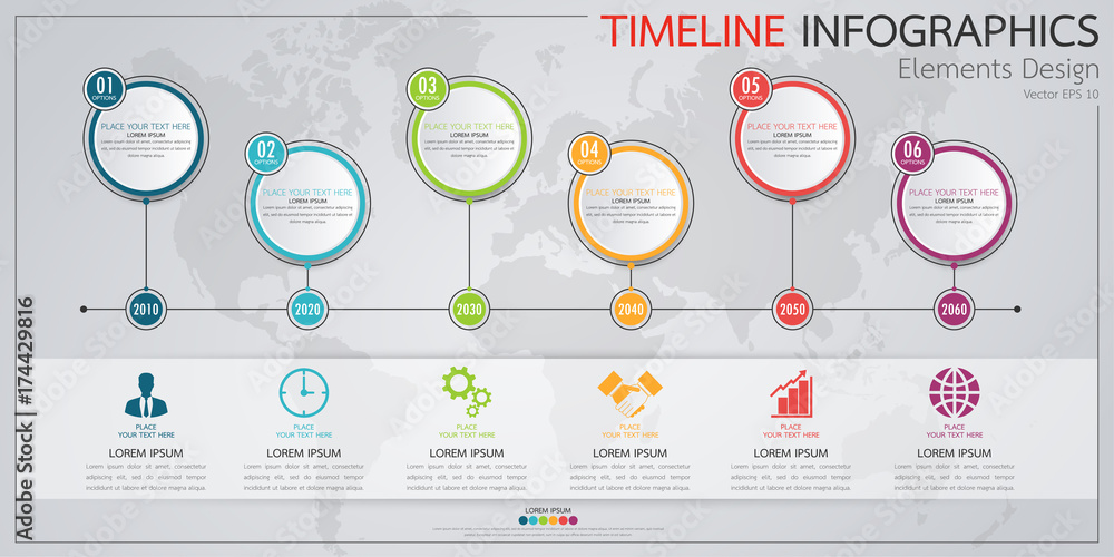 Infographic business horizontal timeline process chart template. Vector ...