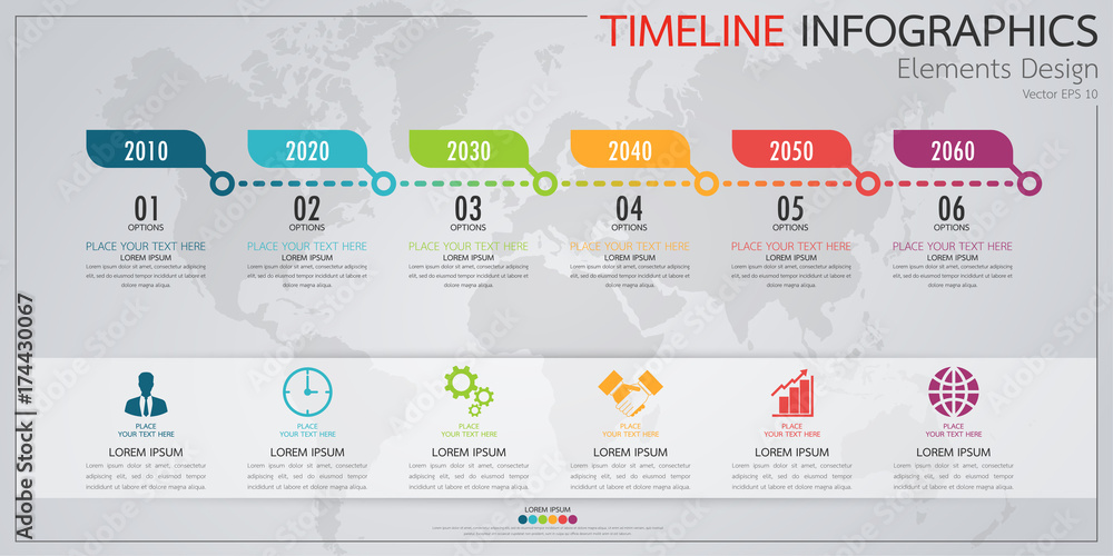 Infographic business horizontal timeline process chart template. Vector ...