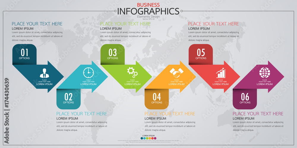 Infographic business horizontal timeline process chart template. Vector ...