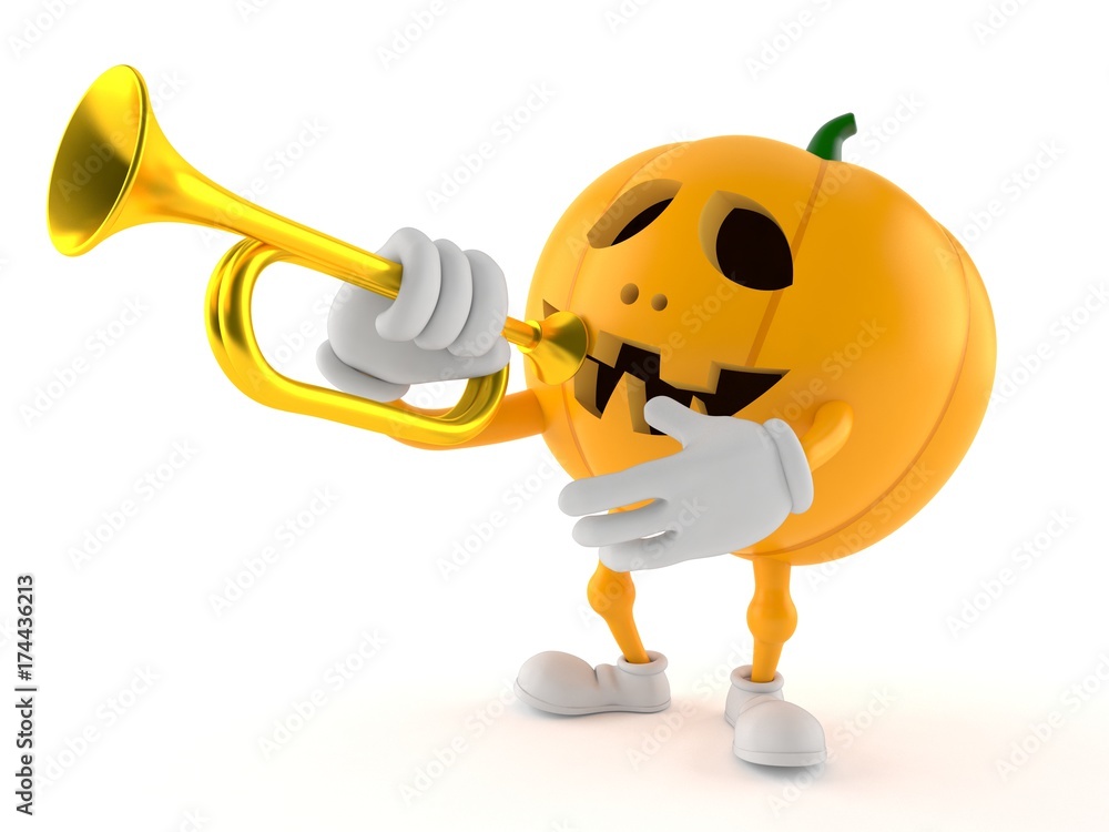 Halloween pumpkin character playing the trumpet Stock-Illustration ...