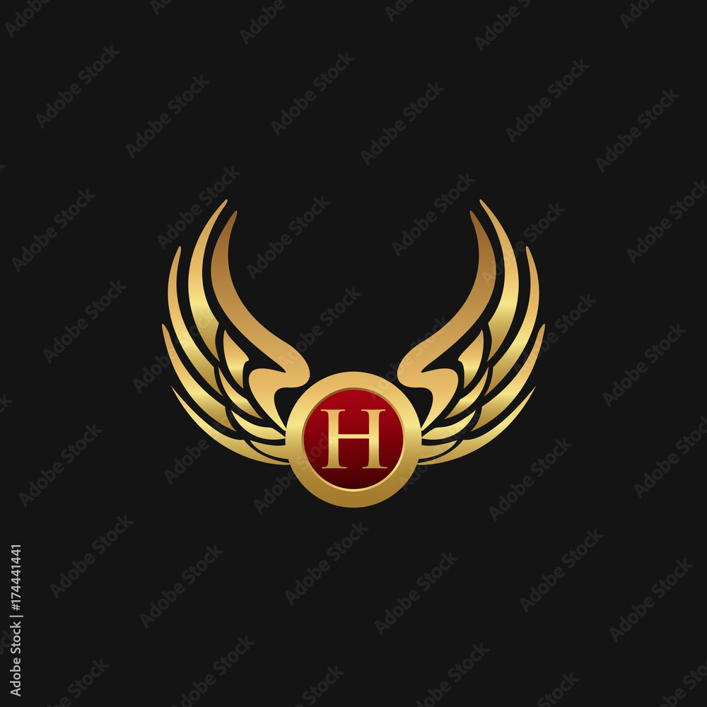 Luxury Letter H Emblem Wings logo design concept template Stock Vector ...