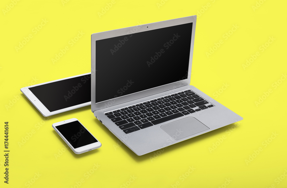 simple laptop, tablet and mobile web design template Stock Photo ...