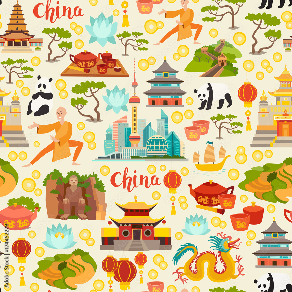 Abstract China seamless vector pattern for children/ kids. Background ...