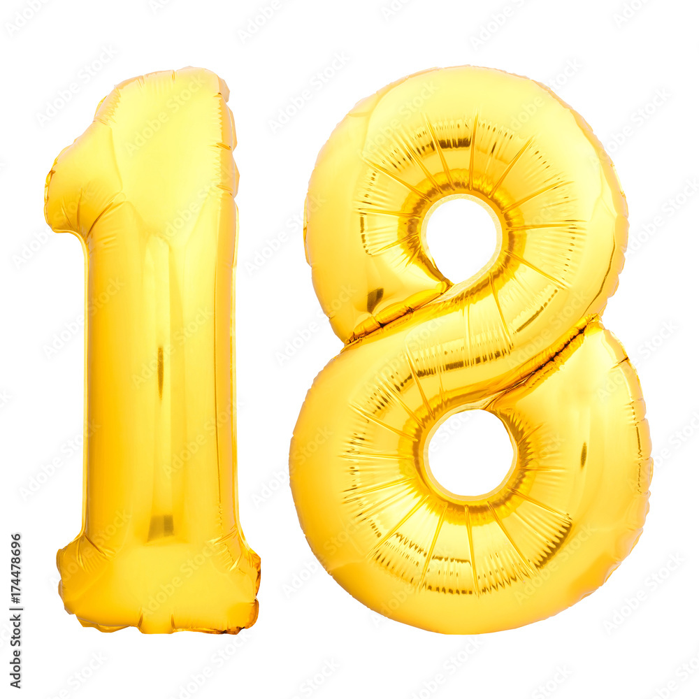 Golden number 18 eighteen made of inflatable balloon Stock Photo ...