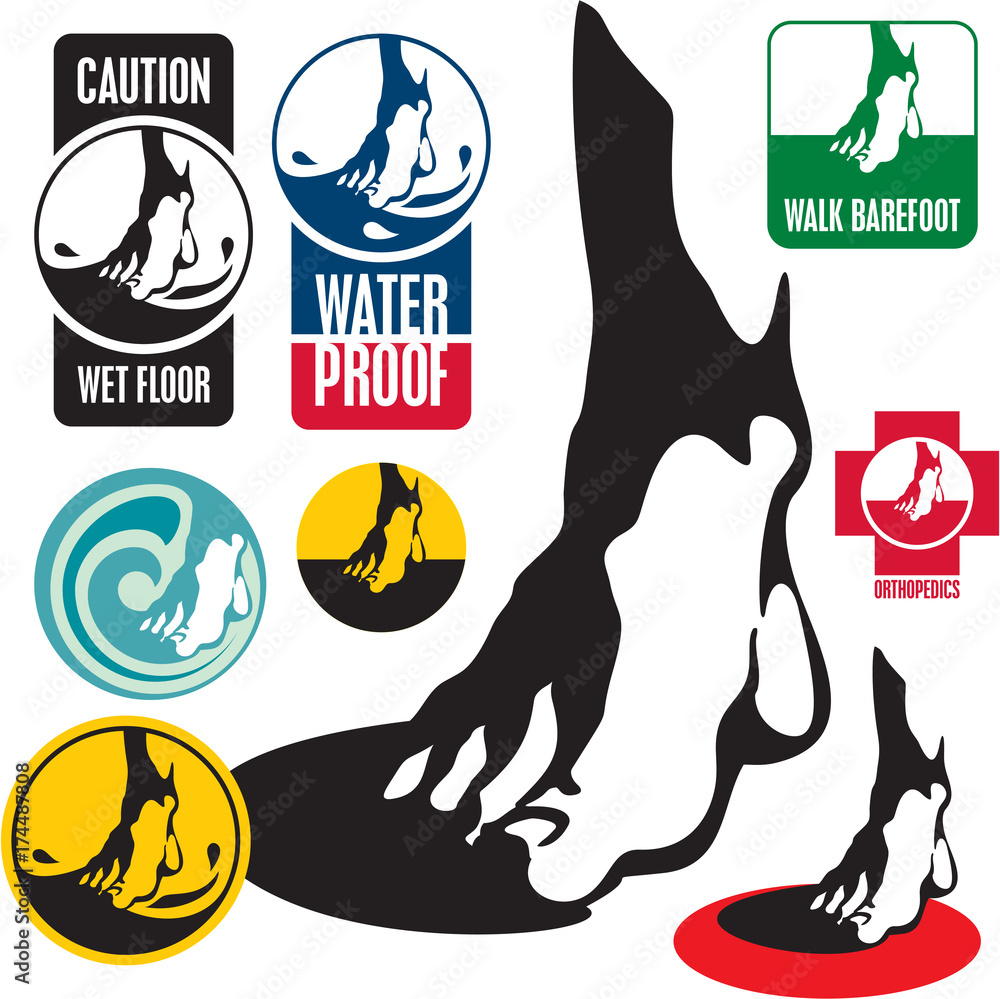 Foot labels, element for design. Wet floor sign. Stock Vector | Adobe Stock