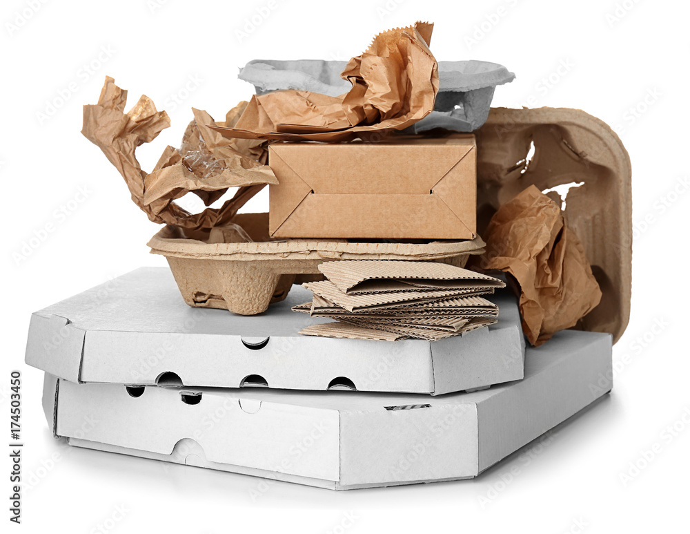 Pile of cardboard garbage on white background Stock Photo | Adobe Stock