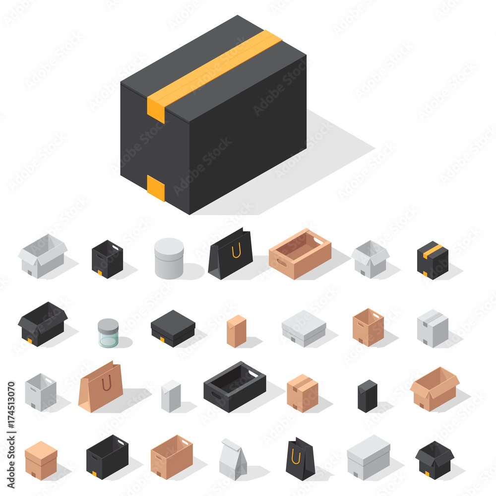 Different box vector isometric icons isolated move service or gift ...