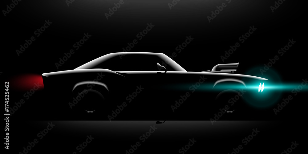 realistic classic car coupe with a supercharger side view lighting in ...