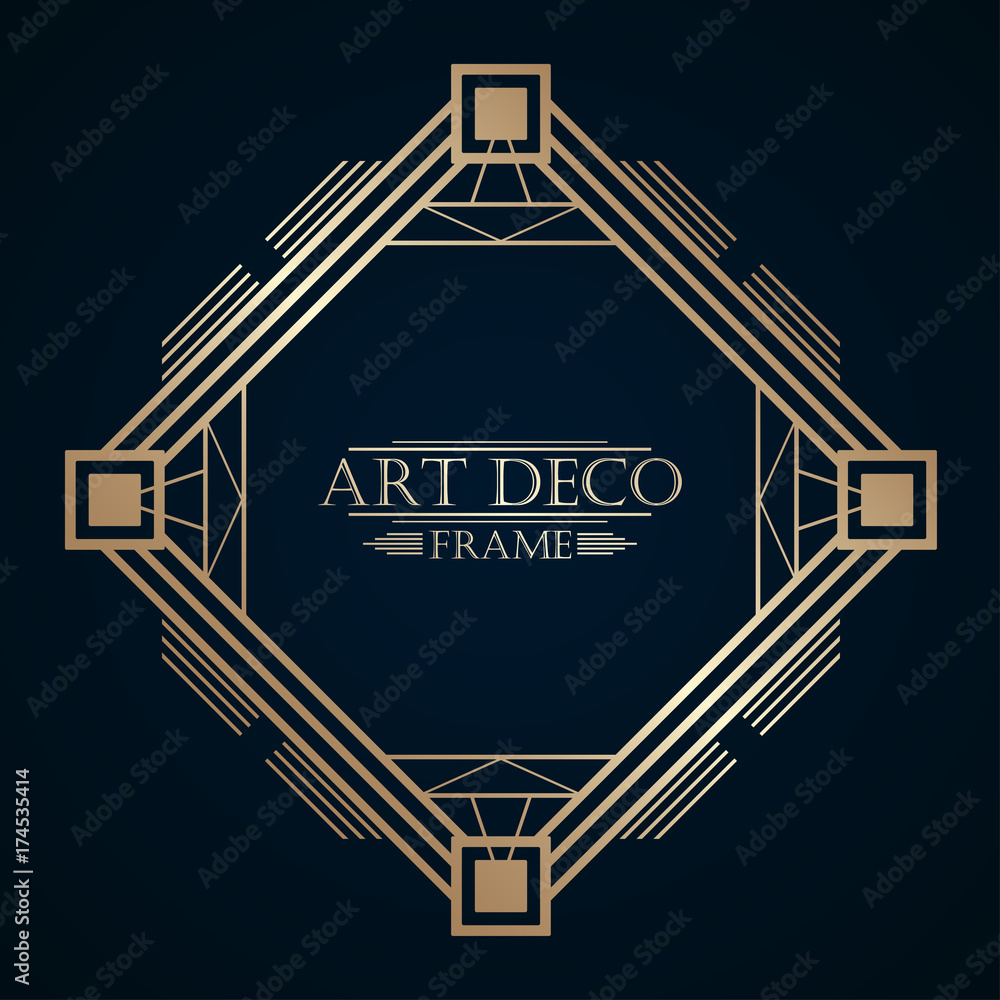 Vintage retro art deco frame with text and golden gradient. Template ...