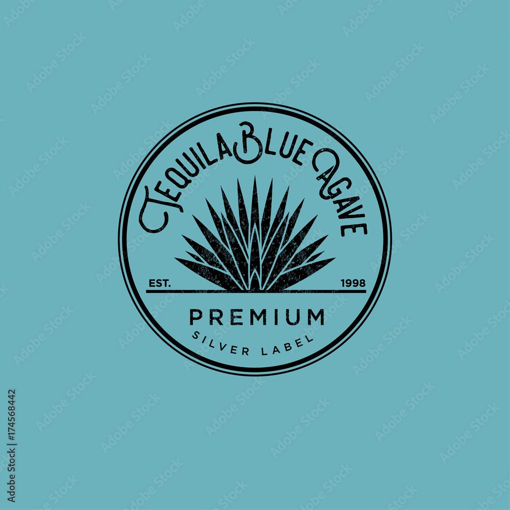 Tequila logo. Silver tequila label. Blue agave premium tequila. Agave ...