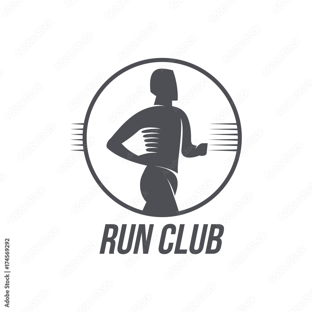 Run club logo, logotype template with jogging man, black and white ...