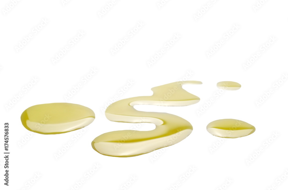 Puddle of olive oil isolated on white background and texture, with ...