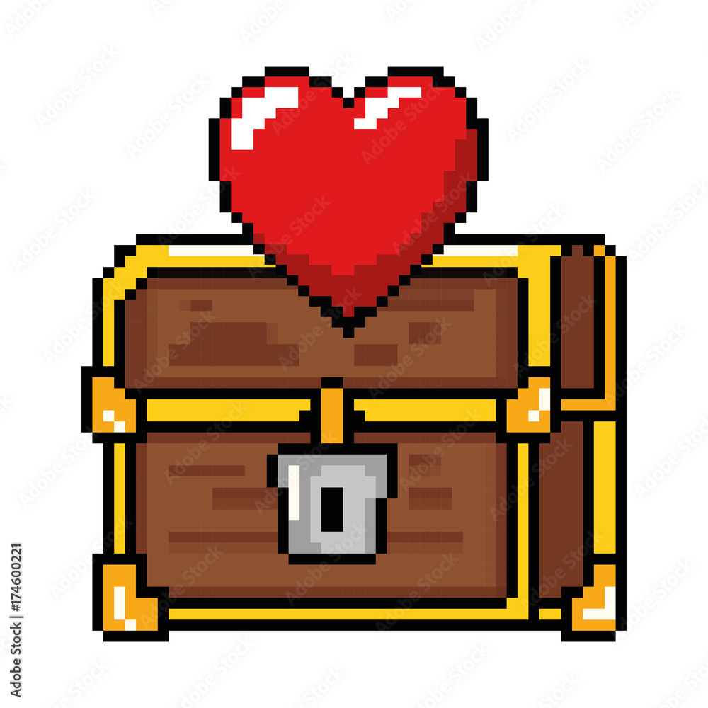 pixelated treasure chest with heart Stock Vector | Adobe Stock