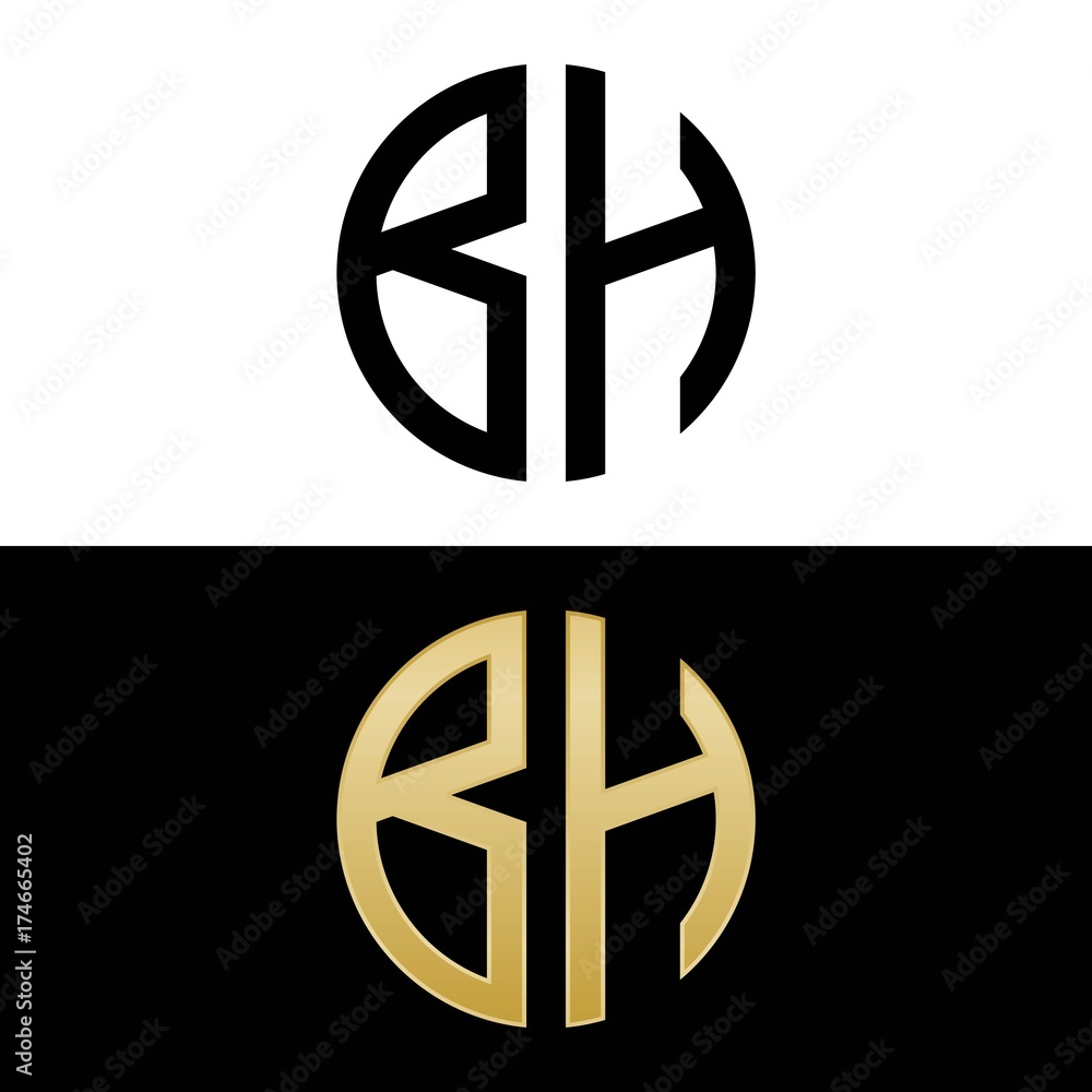 bh initial logo circle shape vector black and gold Stock Vector | Adobe ...