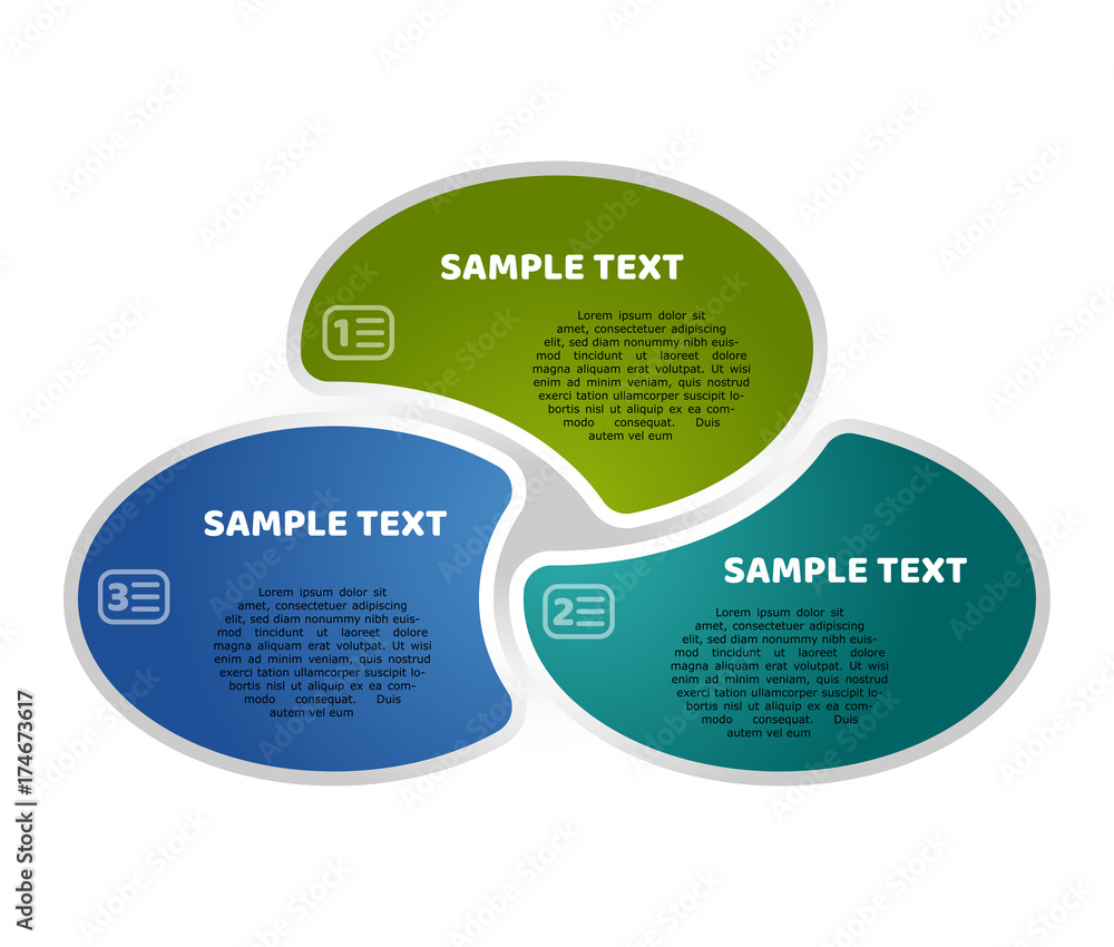 Circle infographic template with 3 steps. Colorful elipses with icon ...
