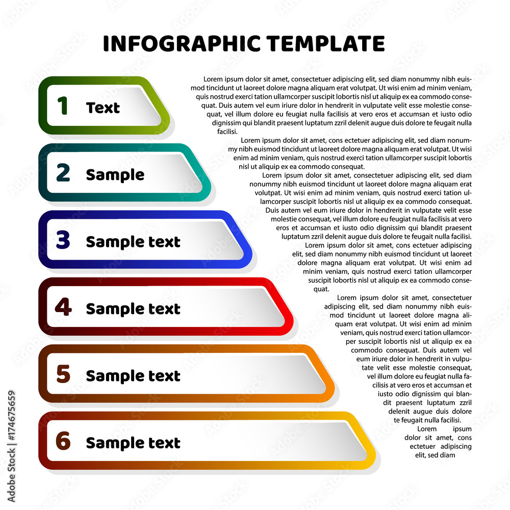 Triangle pyramid infographic template with 6 steps. Sheet chart and ...