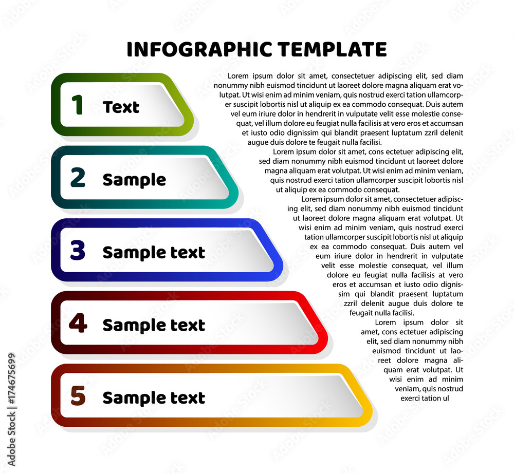 Triangle pyramid infographic template with 5 steps. Sheet chart and ...