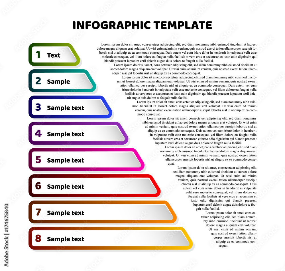 Triangle pyramid infographic template with 8 steps. Sheet chart and ...