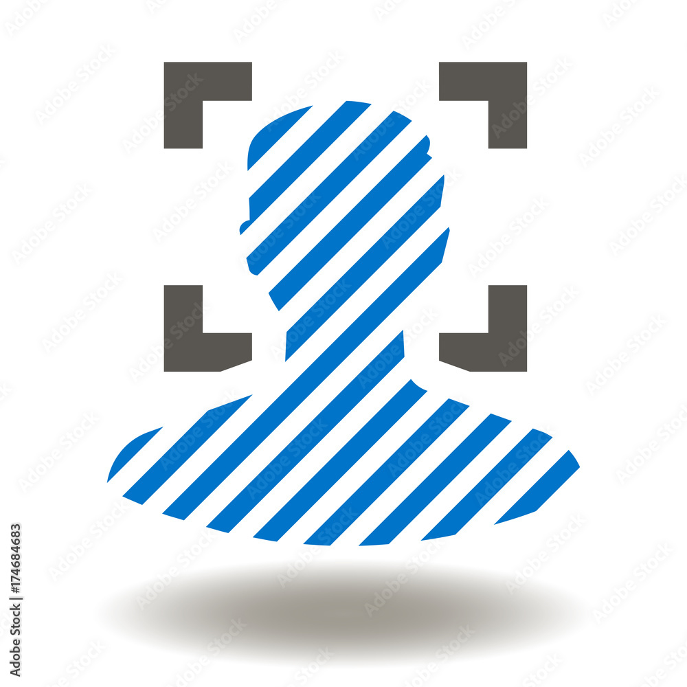 User Face Fingerprint ID Detecting Man Icon Vector. Facial Recognition ...