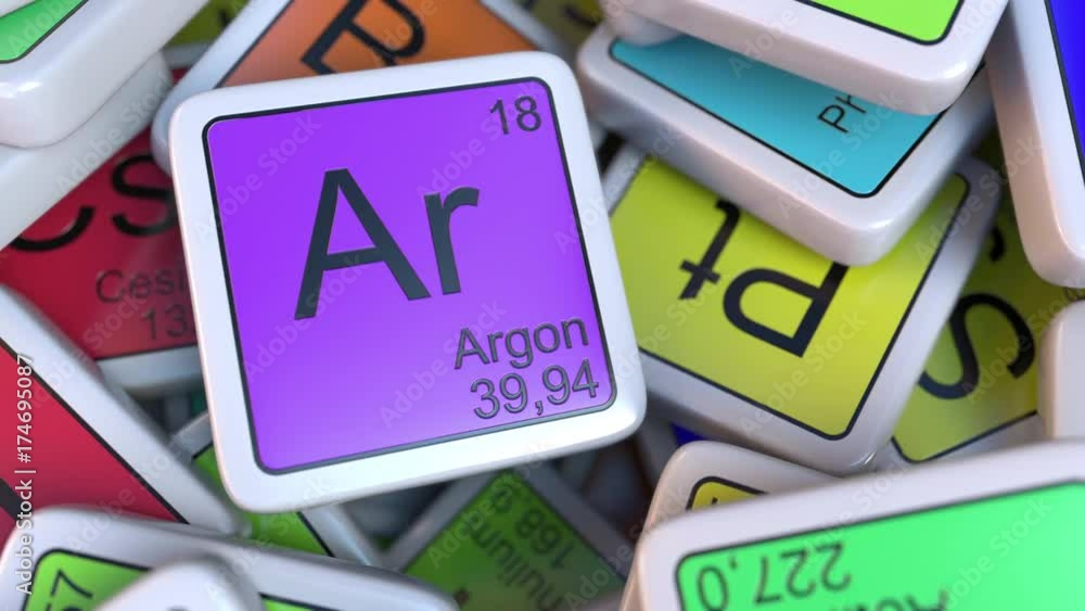 Argon block on the pile of periodic table of the chemical elements ...