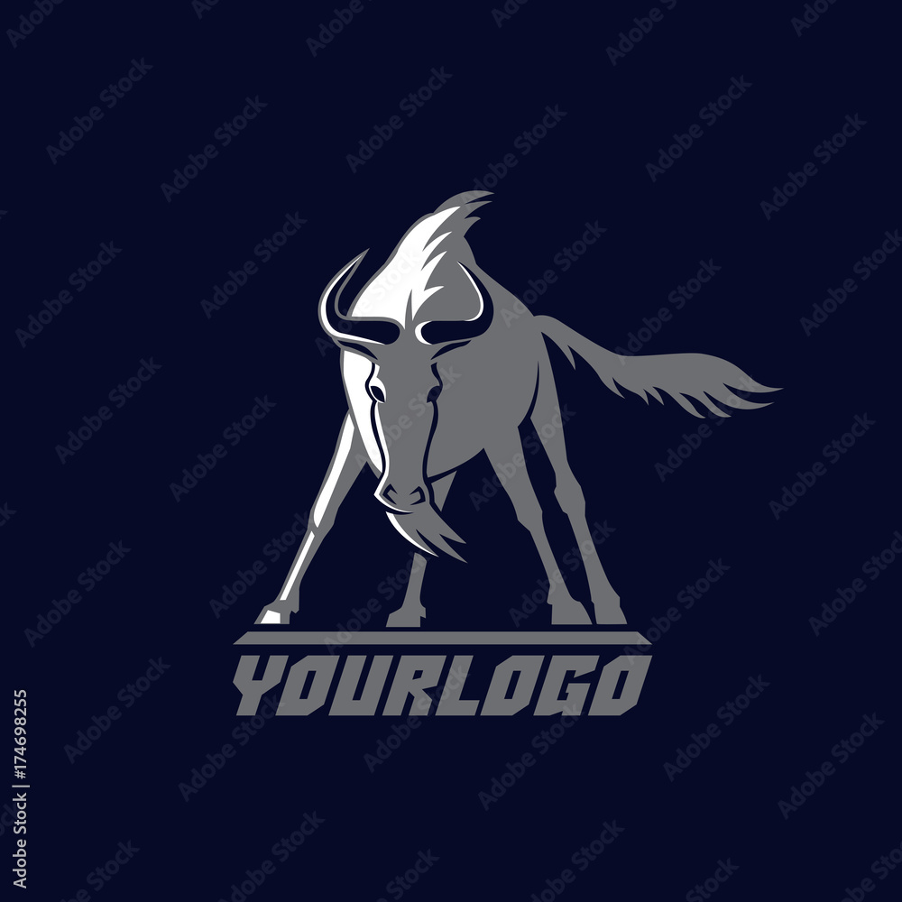 front wildebeest logo sign vector illustration on dark blue background ...
