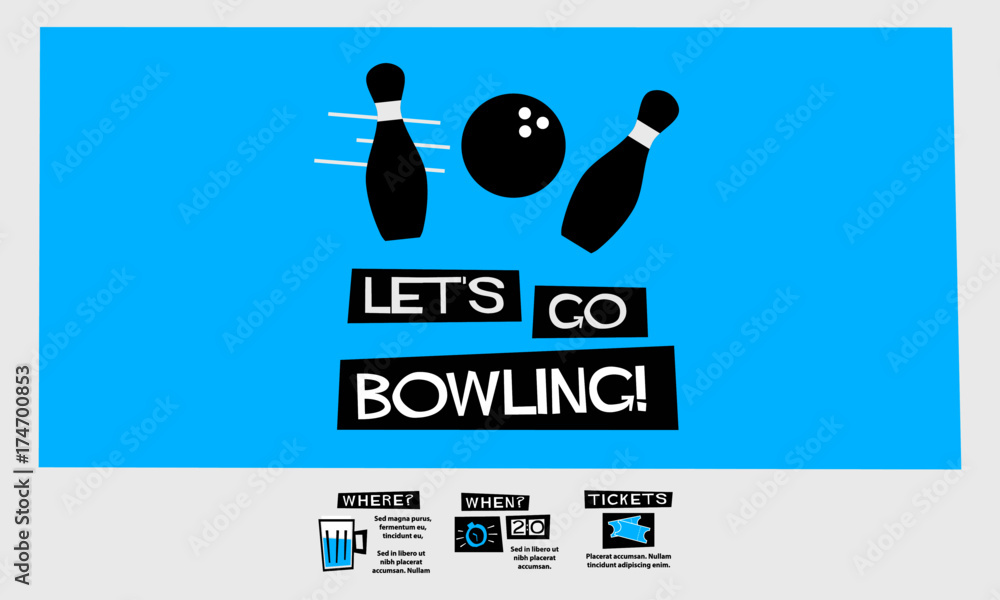 Let's Go Bowling! (Flat Style Vector Illustration Quote Poster Design ...