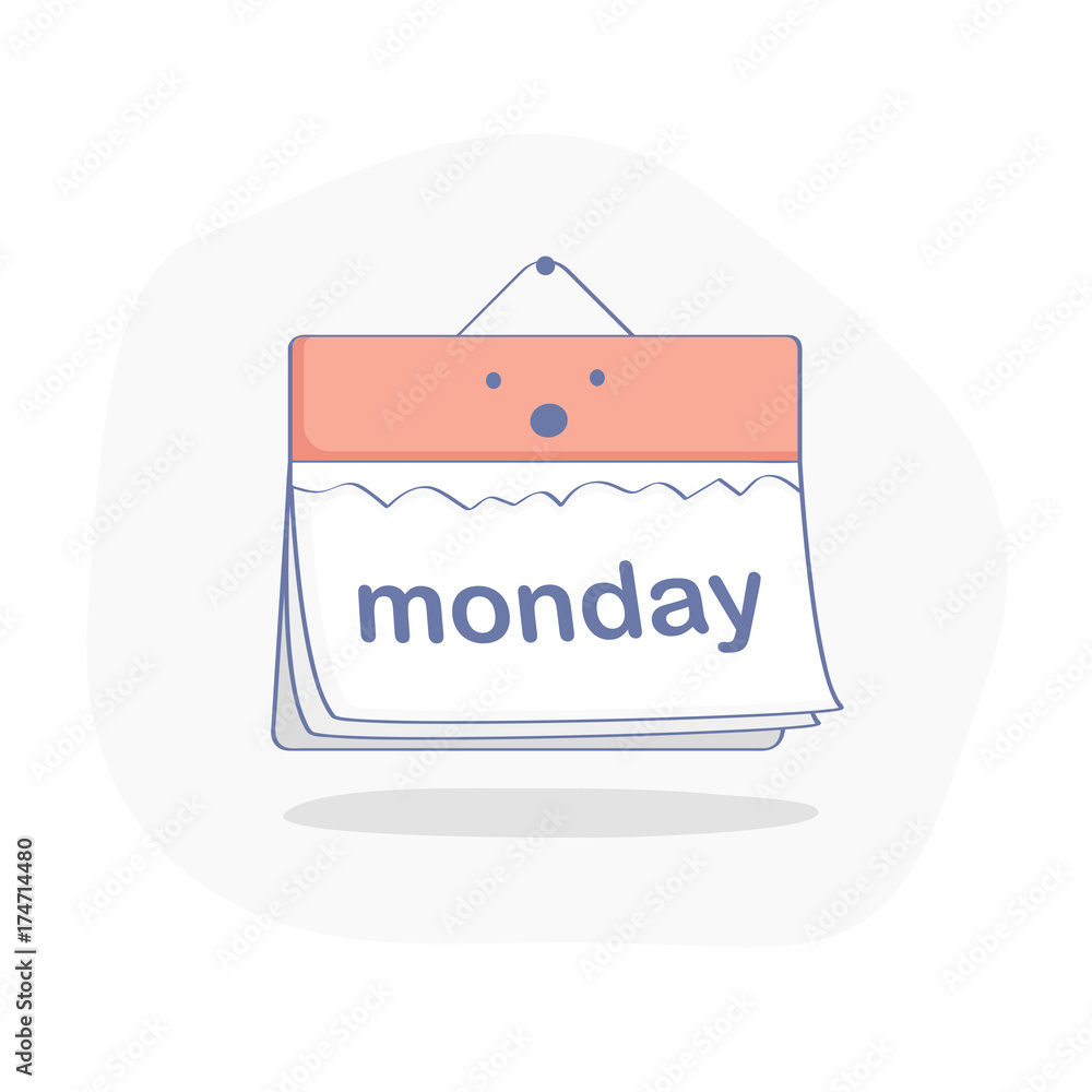 Today is Monday concept, red day in the cute upset calendar. Flat ...