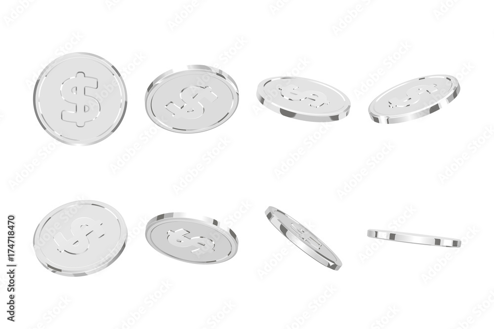Silver coins. Realistic silver money isolated on white background ...