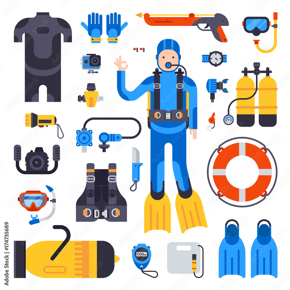 Technical Diving Equipment Setup Clipart