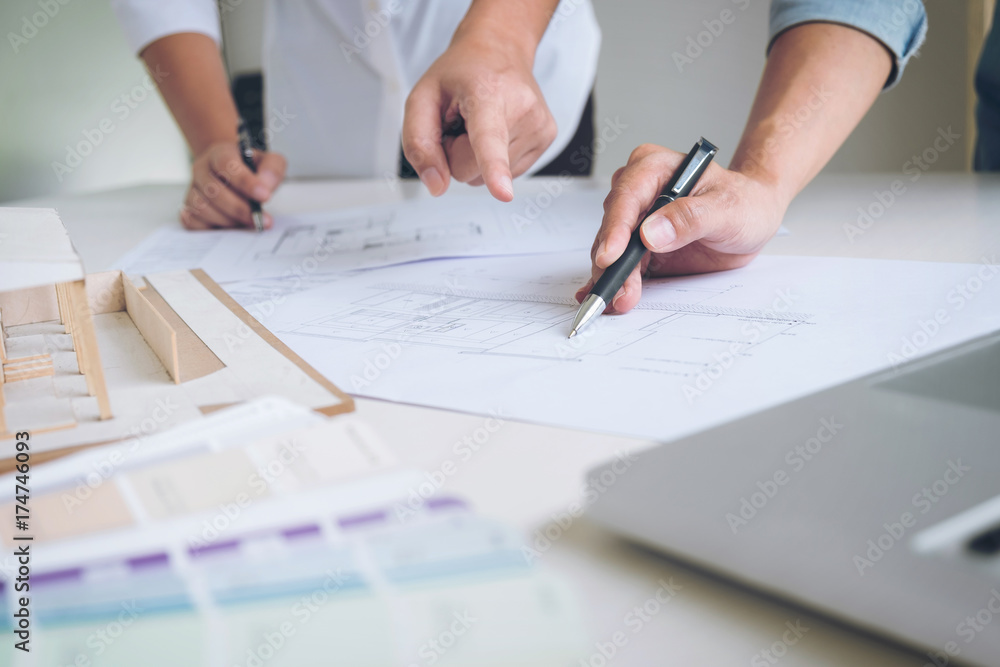 Two interior design or graphic designer at work on project of ...