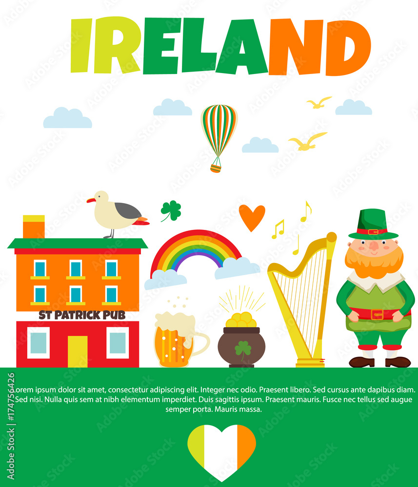 Trip to Ireland or Dublin. Set of illustrations of Irish drinks ...