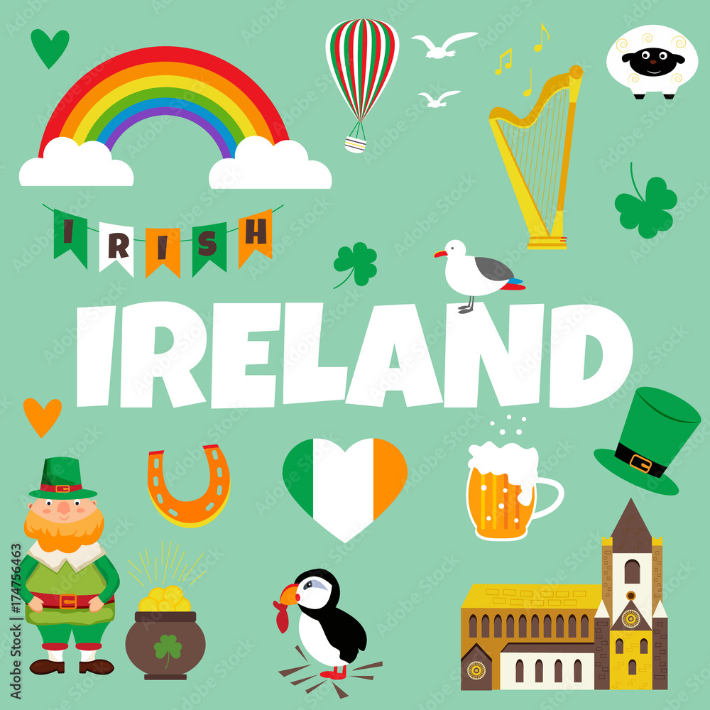 Irish concept background. Set of illustrations of Irish drinks ...