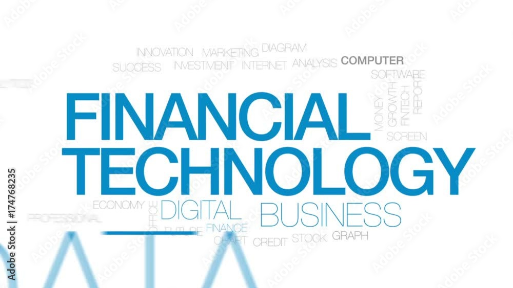 Financial technology animated word cloud, text design animation ...