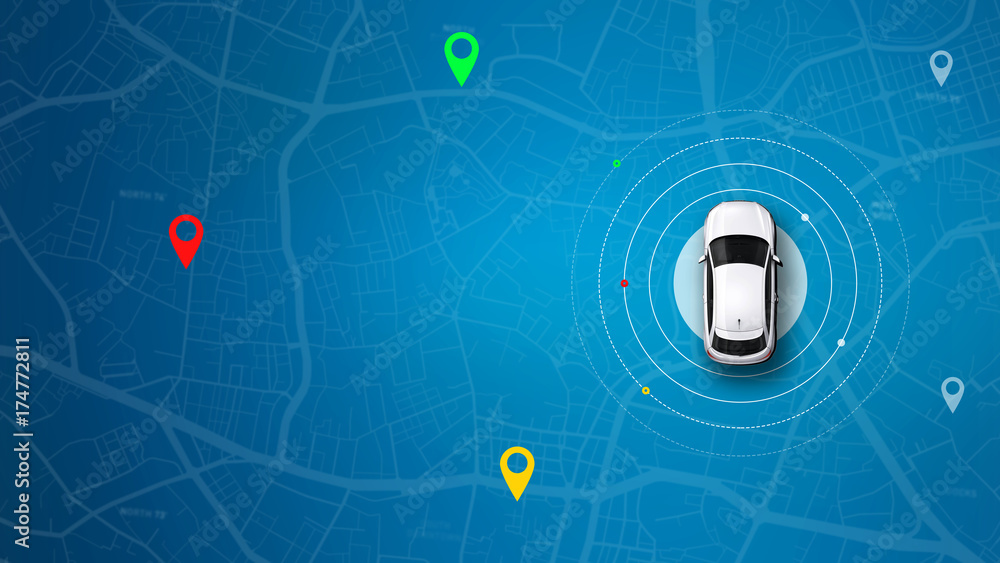 Blue map with location and POI background (3D illustartion) Stock ...