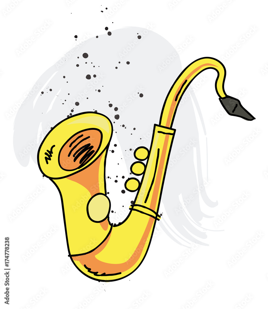 Saxophone cartoon hand drawn image. Original colorful artwork, comic ...