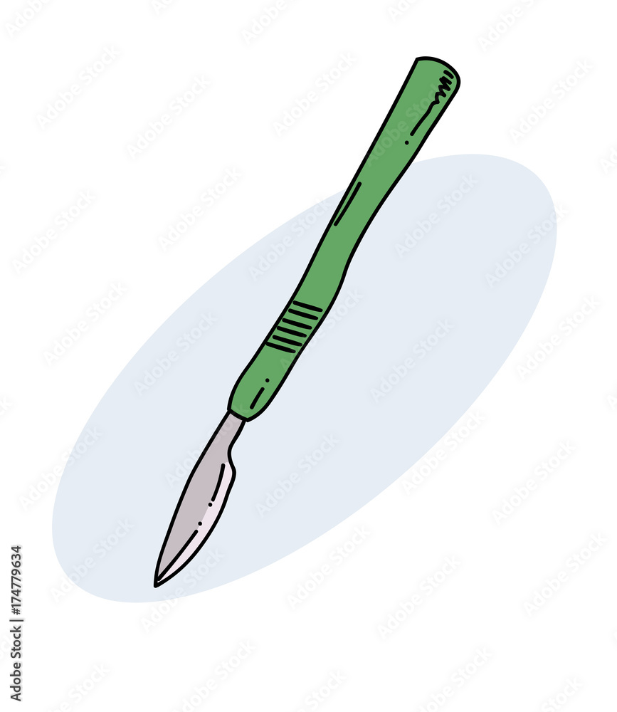 Scalpel cartoon hand drawn image. Original colorful artwork, comic ...