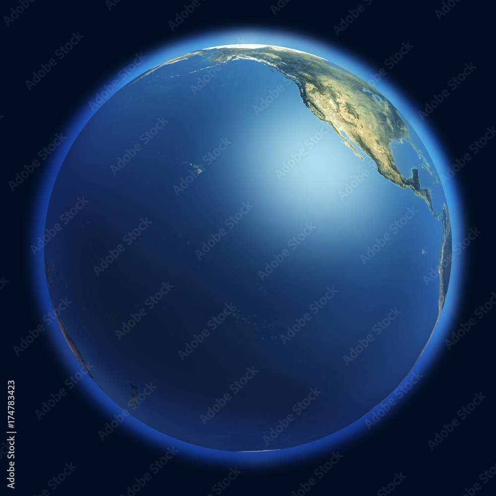 Earth globe showing the Pacific ocean and a part of the North American ...