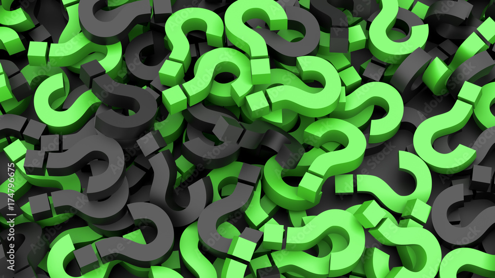 Black and green question marks background. 3D Rendering. Stock ...