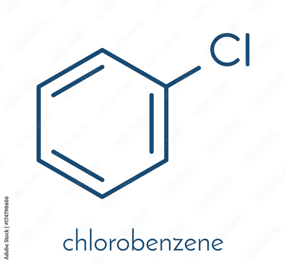 Chlorobenzene industrial solvent molecule. Skeletal formula. Stock ...