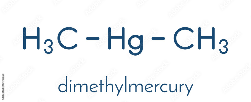 Dimethylmercury (organomercury compound), chemical structure. Skeletal ...