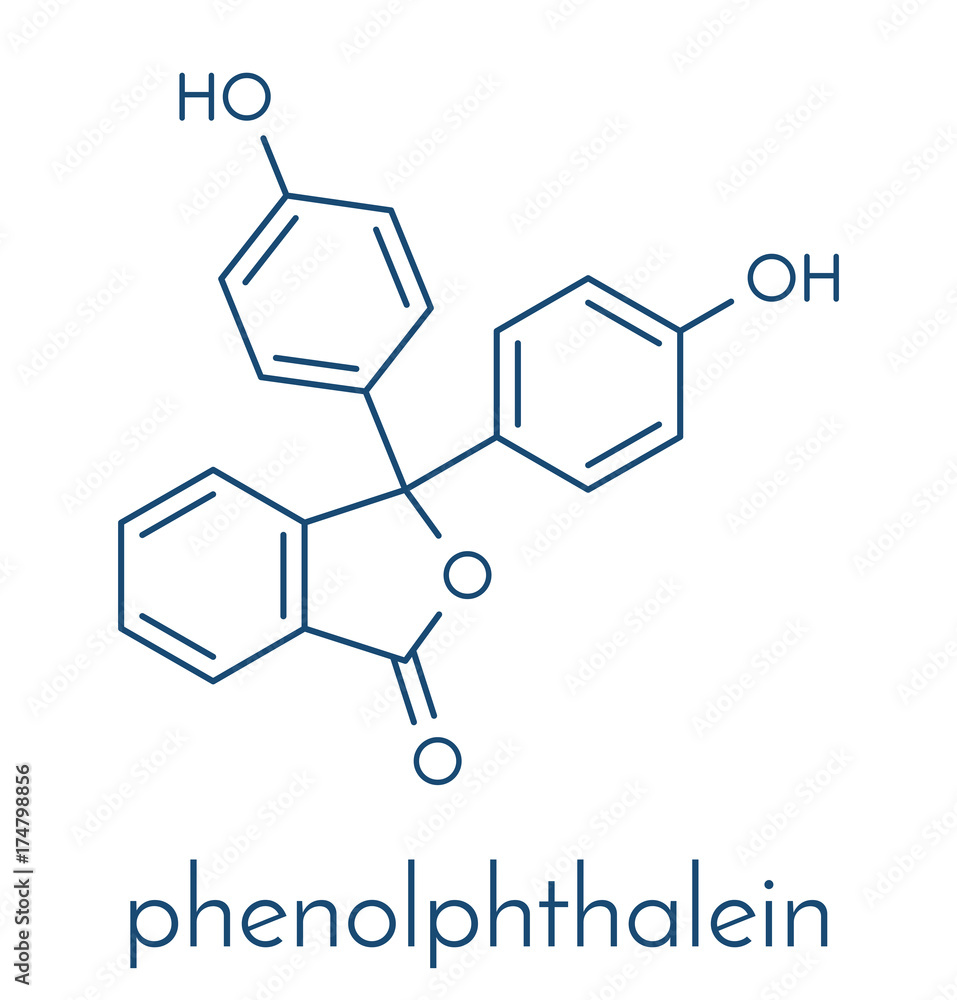 Phenolphthalein indicator molecule. Used in acid base titrations and as ... Phenolphthalein indicator molecule. Used in acid base titrations and as ...