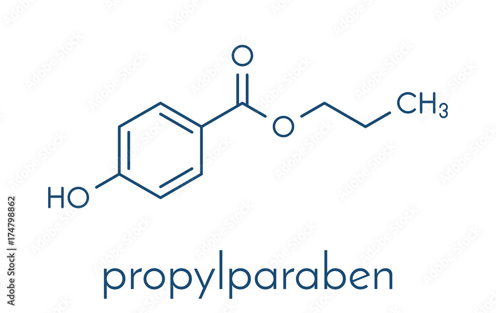 Propyl paraben preservative molecule. Used in food and cosmetics ...