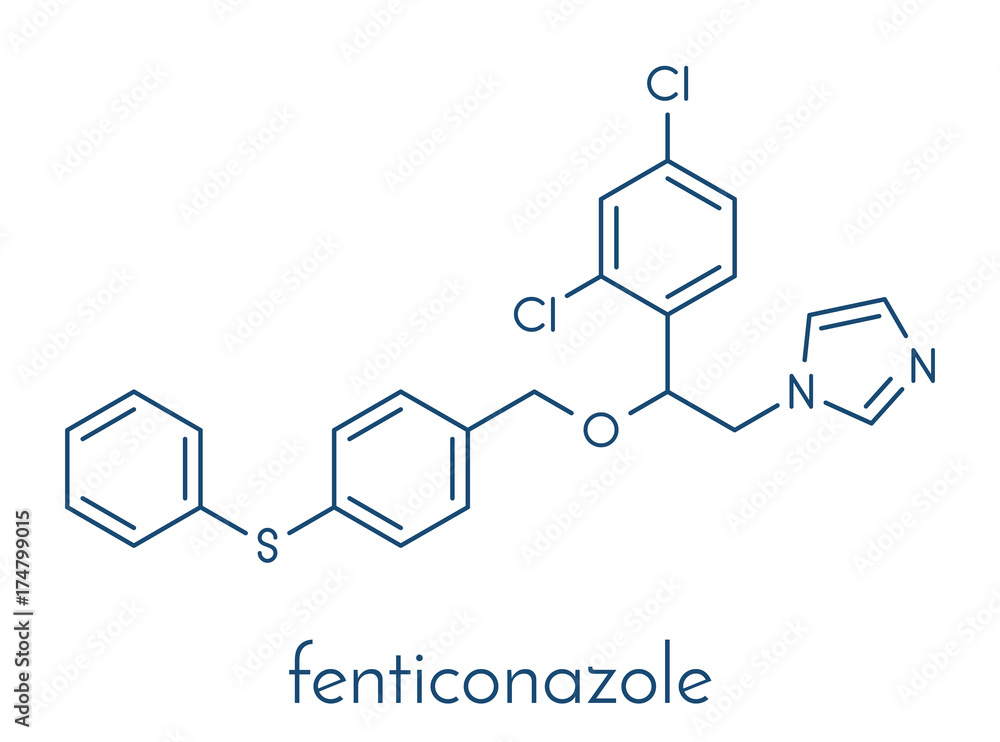 Vetor de Fenticonazole antifungal drug molecule. Skeletal formula. do ...